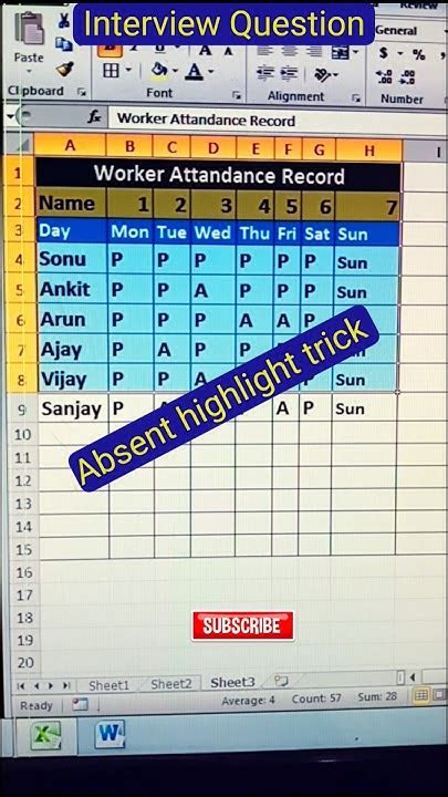 Absent Highlight Excel Exceltricks Exceltips Exceltutorial Excelformula Shortfeed Video