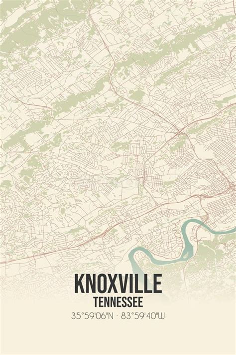 Retro Us Map Of Knoxville Tennessee Vintage Street Map Stock