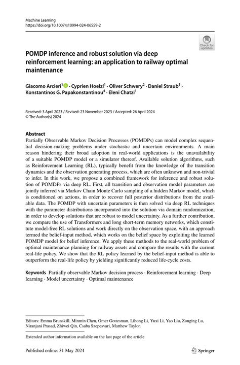 Pdf Pomdp Inference And Robust Solution Via Deep Reinforcement Learning An Application To