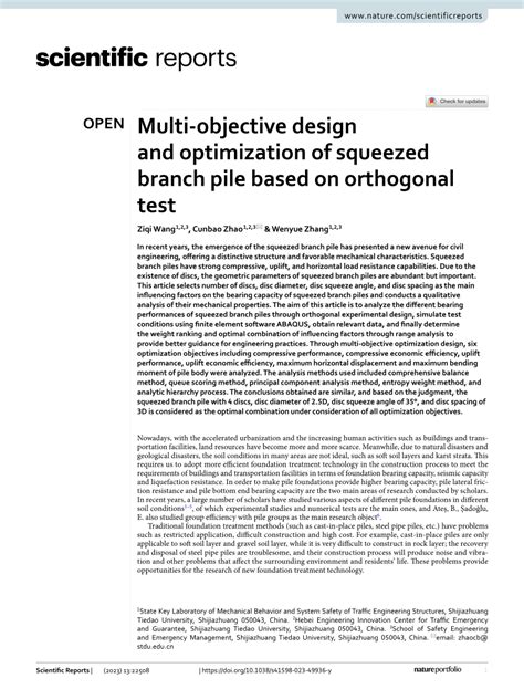 Pdf Multi‑objective Design And Optimization Of Squeezed Branch Pile Based On Orthogonal Test