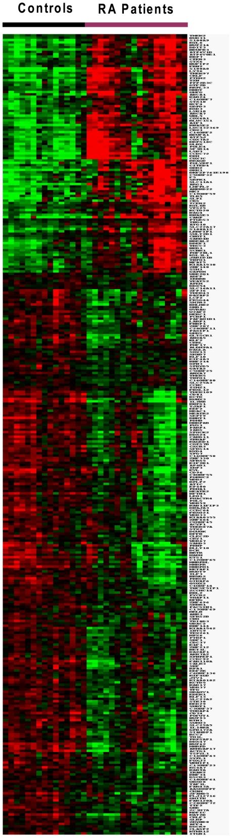 genes are organized by hierarchical clustering based on overall