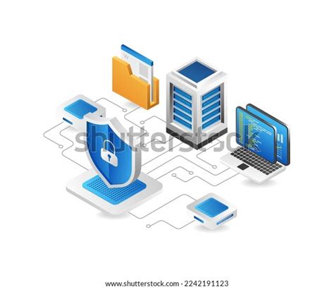 Flat Isometric 3d Illustration Server Computer Stock Vector Royalty