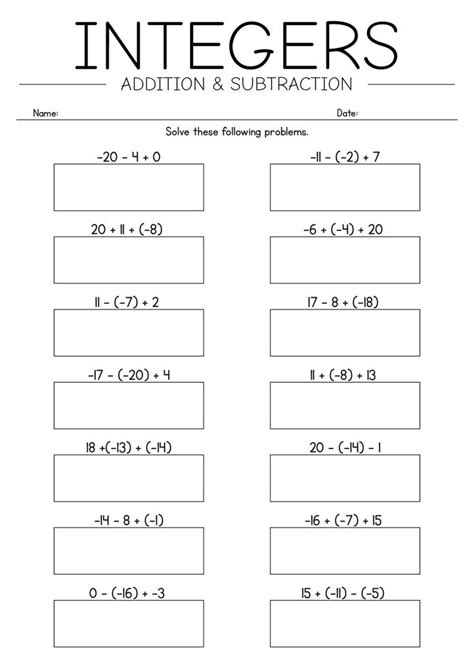 11 Positive And Negative Integers Worksheets Integers Worksheets 6th