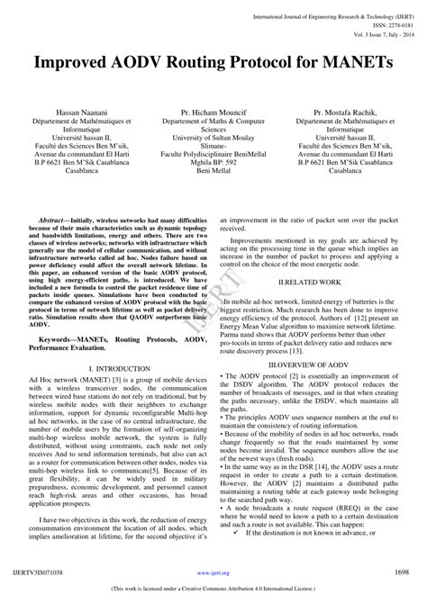 Pdf Improved Aodv Routing Protocol For Manets