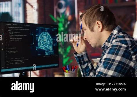 admin uses computer for artificial intelligence computing simulation