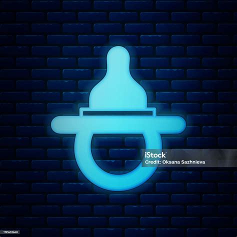 빛나는 네온 아기 더미 젖꼭지 아이콘 벽돌 벽 배경에 격리 아이의 장난감 벡터 일러스트레이션 배경 주제에 대한 스톡 벡터 아트