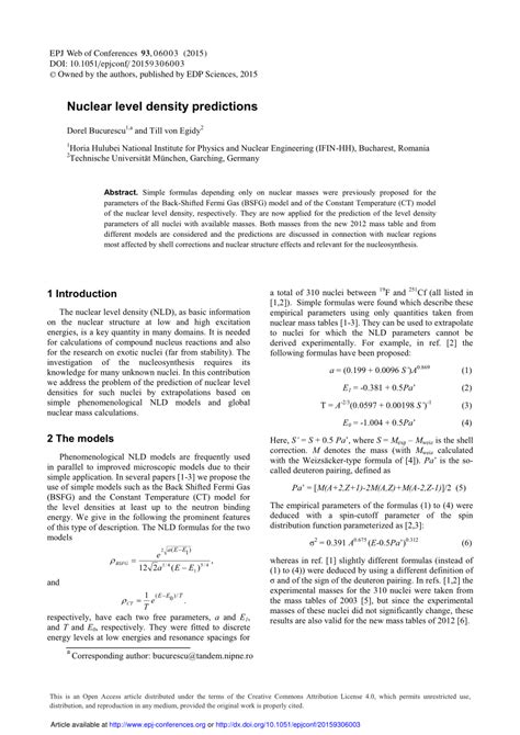 Pdf Nuclear Level Density Predictions