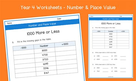 Year 4 1000 More Or Less Worksheets Ks2 Number And Place Value Worksheets Library