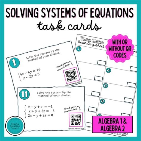 Solving Systems Of Linear Equations Task Cards Tpt