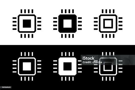 Chip Icons Set Microchip Or Integrated Circuit Pictogram Symbol Of