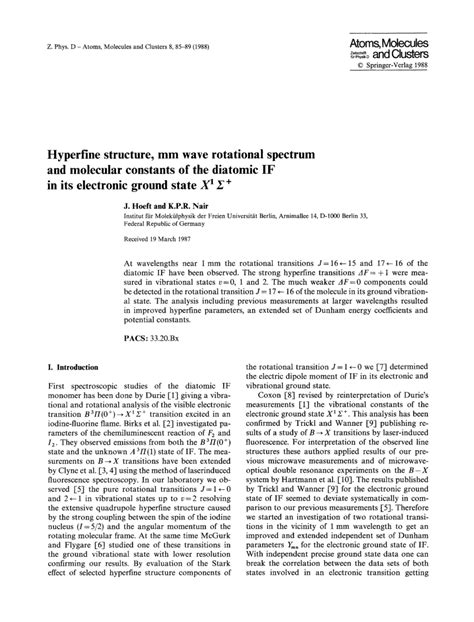 Pdf Hyperfine Structure Mm Wave Rotational Spectrum And Molecular