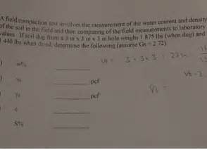 Solved A Field Compaction Test Measurement Of The Water Chegg Com