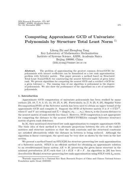Computing Approximate Gcd Download Free Pdf Matrix Mathematics Numerical Analysis