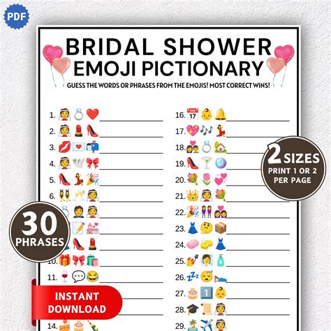 Bridal Shower Emoji Pictionary Game Emoji Bridal Shower Game Bridal