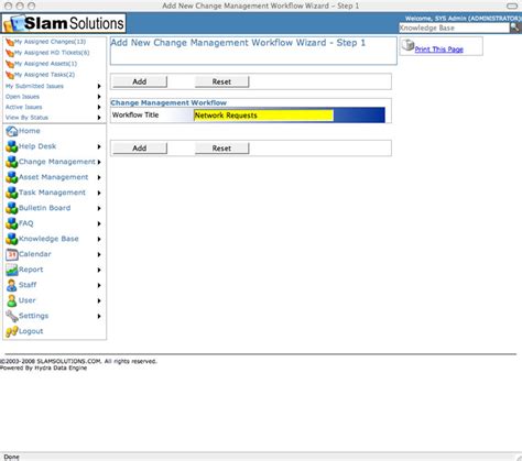 Change Management Control Create Workflow Step One