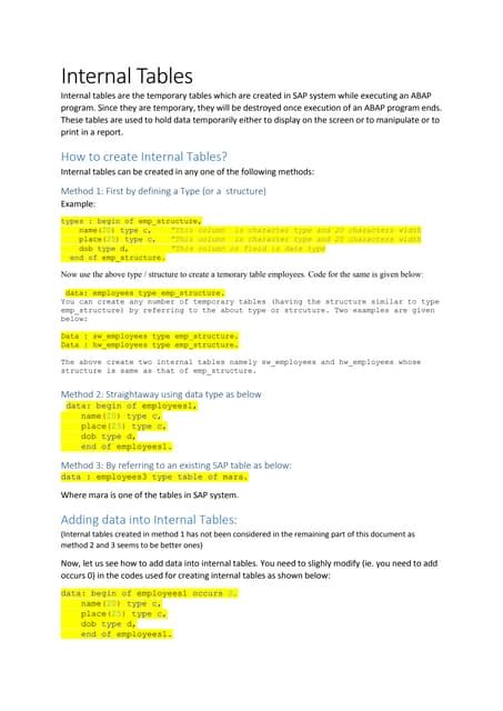 Internal Tables In Sap Pdf