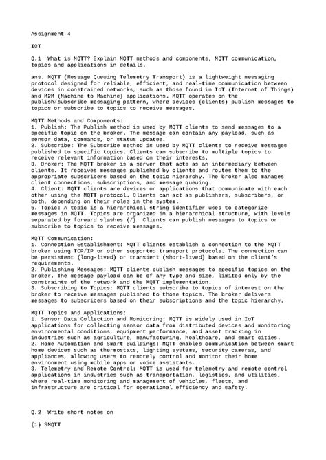 Iotas 4 Important Assignment Questions Assignment Iot Q What Is Mqtt Explain Mqtt Methods