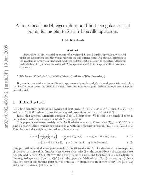 Pdf A Functional Model Eigenvalues And Finite Singular Critical Points For Indefinite Sturm