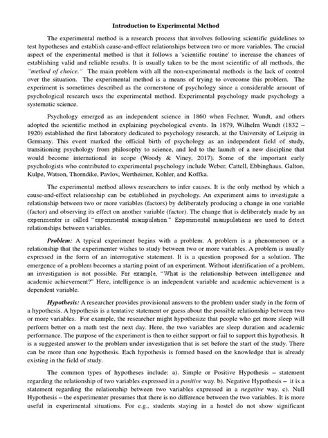 Introduction To Experimental Method Pdf Hypothesis Experiment