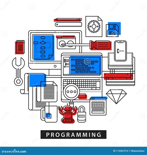 Modern Illustration About Programming In Outline Flat Style Desktop