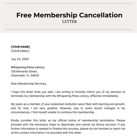 Membership Cancellation Letter Template Edit Online And Download