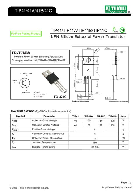 Tip41 Npn Silicon Epitaxial Power Transistor Thinki Semiconductor Tip41 Npn Silicon Epitaxial Power Transistor Thinki Semiconductor