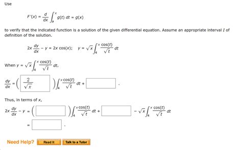 Answered Use х Fx Gt Dt Gx Dx To Verify That The Indicated Function Is A Solution Of