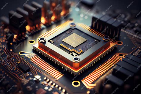 컴퓨팅 기술 개념 미래형 그림 Ai는 Ai의 회로 기판 글로우 라이트 기술을 생성했습니다 프리미엄 사진