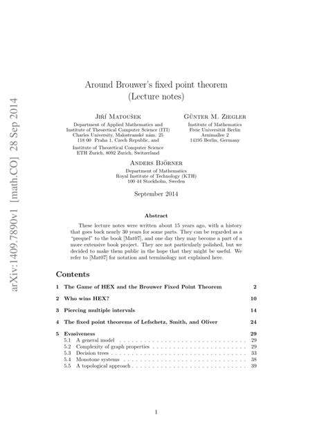 pdf around brouwer s fixed point theorem lecture notes