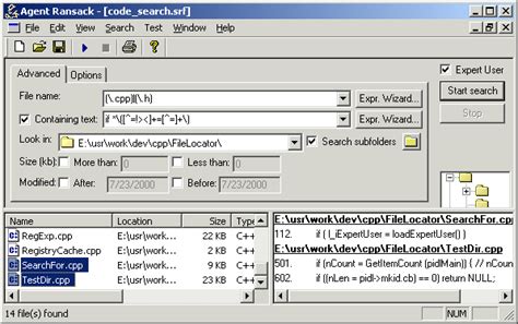 agent ransack file searching utility that supports regular