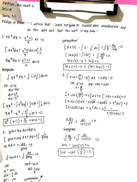 Quiz 2 0 Variable Separable Homogeneous De Pdf