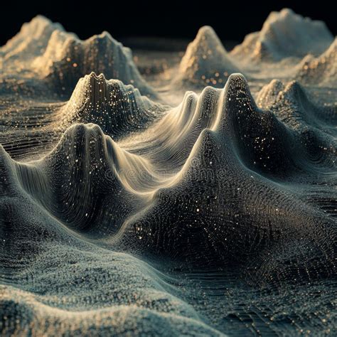 Abstract Digital Landscape With Glowing Particles And Wave Patterns Stock Illustration