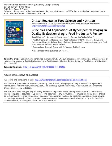 PDF Principles And Applications Of Hyperspectral Imaging In Quality Evaluation Of Agro Food