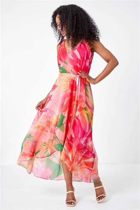 Pink Petite Sleeveless Floral Print Maxi Dress Roman Uk