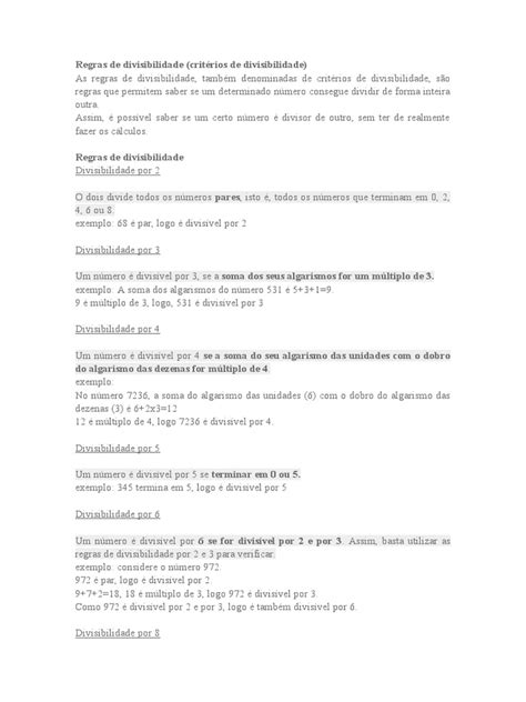 regras fundamentais de divisibilidade como determinar se um número é