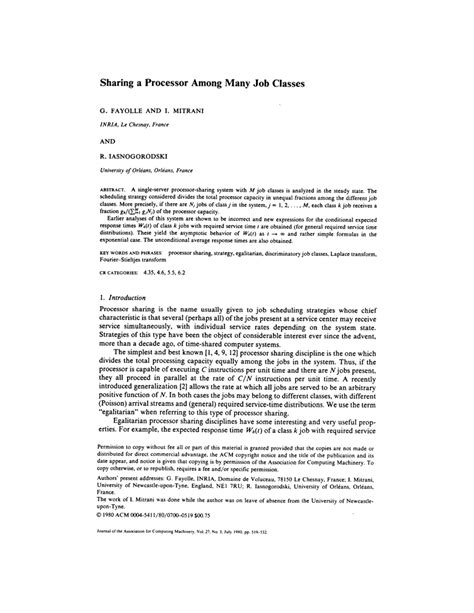 Pdf Sharing A Processor Among Many Job Classes