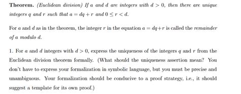 Solved Theorem Euclidean Division ﻿if ﻿a ﻿and ﻿d