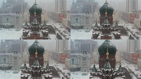 哈尔滨索菲亚教堂雪景航拍 3840x2160 高清视频素材下载 编号 9469237 实拍视频 光厂 Vj师网