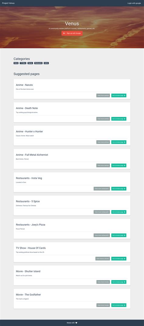 GitHub Phenax Project Venus An All In One Review Portal For Movies Restaurants Games Tv