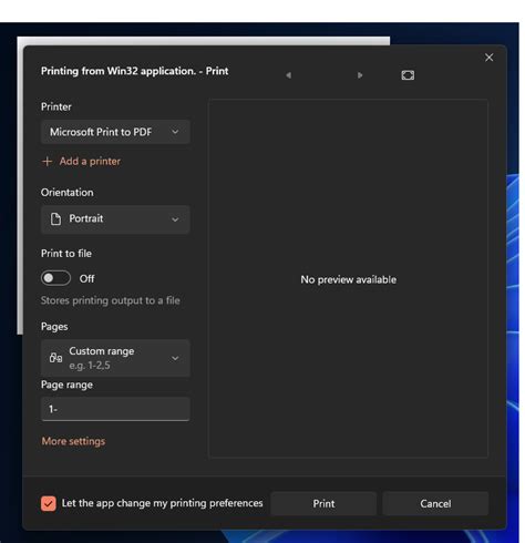 how to programmatically force use of the old print dialog in windows 11