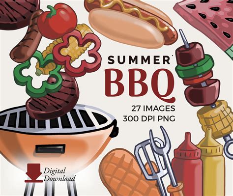 Summer Bbq Clipart Illustrations Barbeque Digital Download Food Clipart