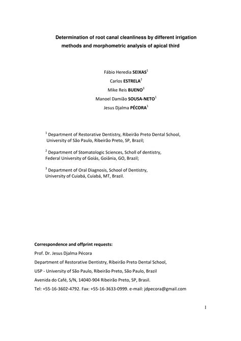 Pdf Determination Of Root Canal Cleanliness By Different Irrigation Methods And Morphometric