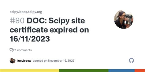 Doc Scipy Site Certificate Expired On 16112023 · Issue 80 · Scipy