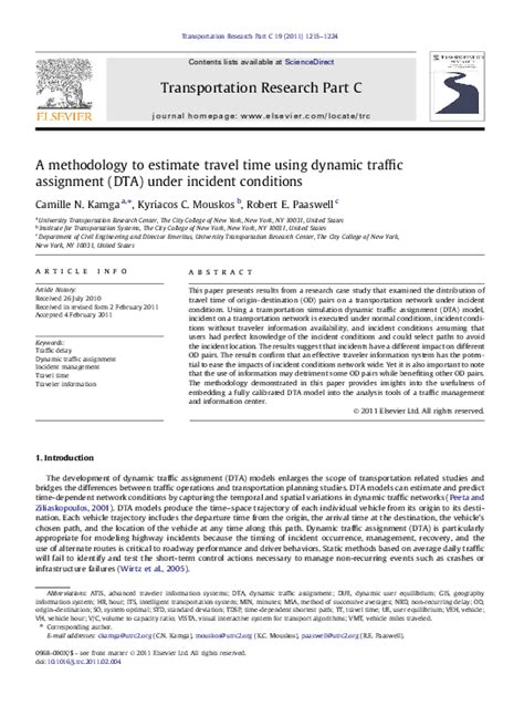 pdf a methodology to estimate travel time using dynamic traffic