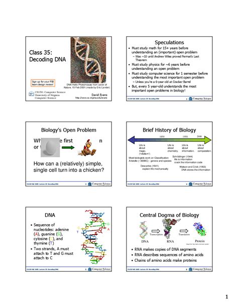 Decoding Dna Lecture Slides Introduction To Computing Cs 1120