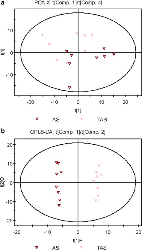 The PCA Scores Plot And OPLS DA Scores Plot Between AS Group And TAS Group Download Scientific