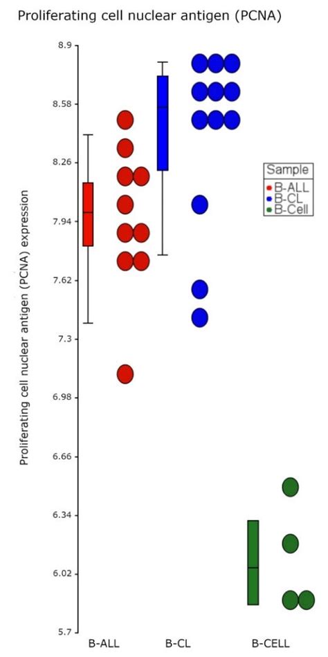 dot plot expression of proliferating cell nuclear antigen pcna in