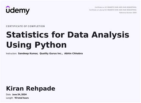 Completed Statistics For Data Analysis Using Python Course Kiran Rehpade Posted On The Topic