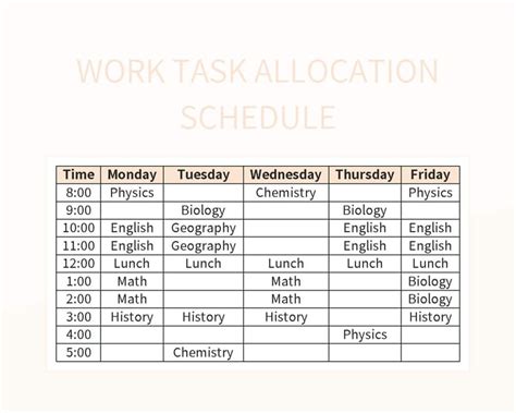 Work Task Allocation Schedule Excel Template And Google Sheets File For Free Download Slidesdocs
