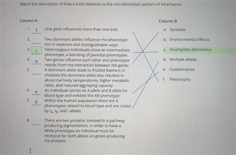 Solved Match The Description Of How A Traits Behaves To The